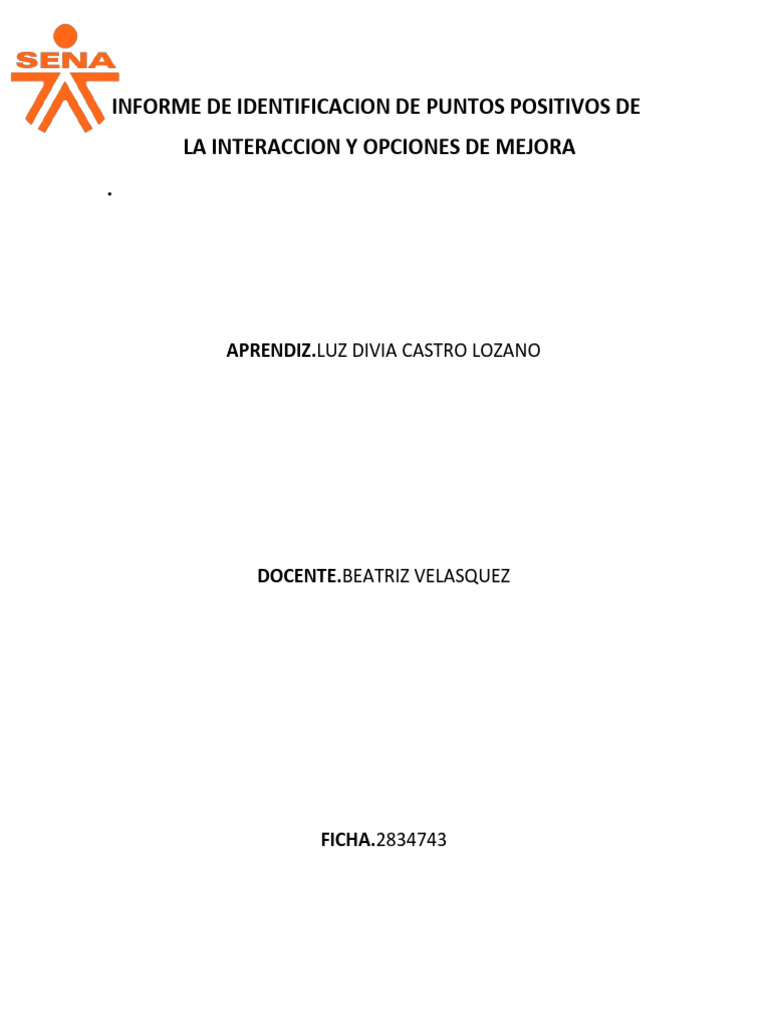 Informe de Identificacion de Puntos Positivos de (1) - 3 | PDF ... Informe de Identificacion de Puntos Positivos de (1) - 3 | PDF ...