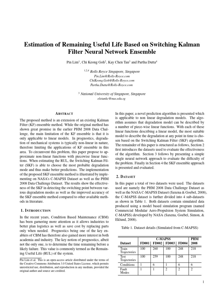 Estimation of Remaining Useful Life Based On Switching Kalman Filter Neural Network Ensemble ...