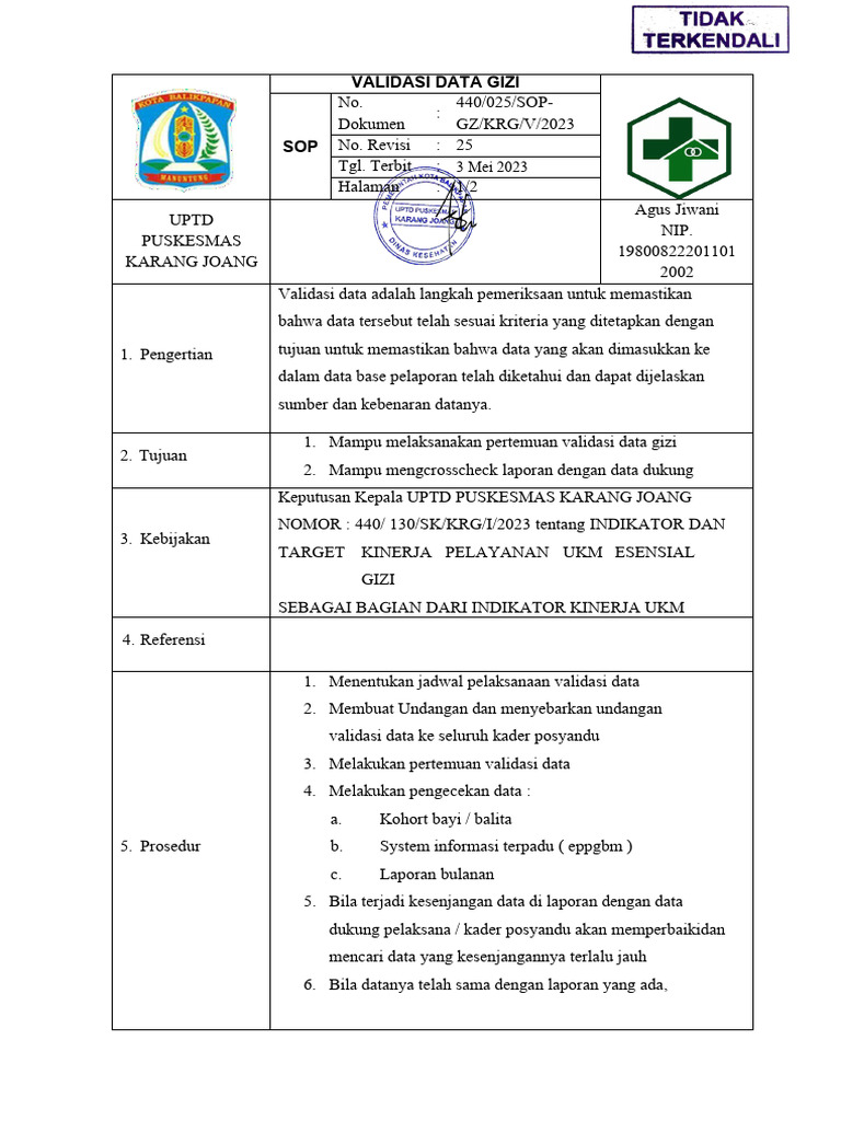 Sop 025. Validasi Data | PDF
