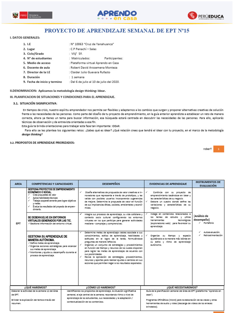 Proyecto Semana 15 Ept 5 | PDF | Aprendizaje | Iniciativa empresarial