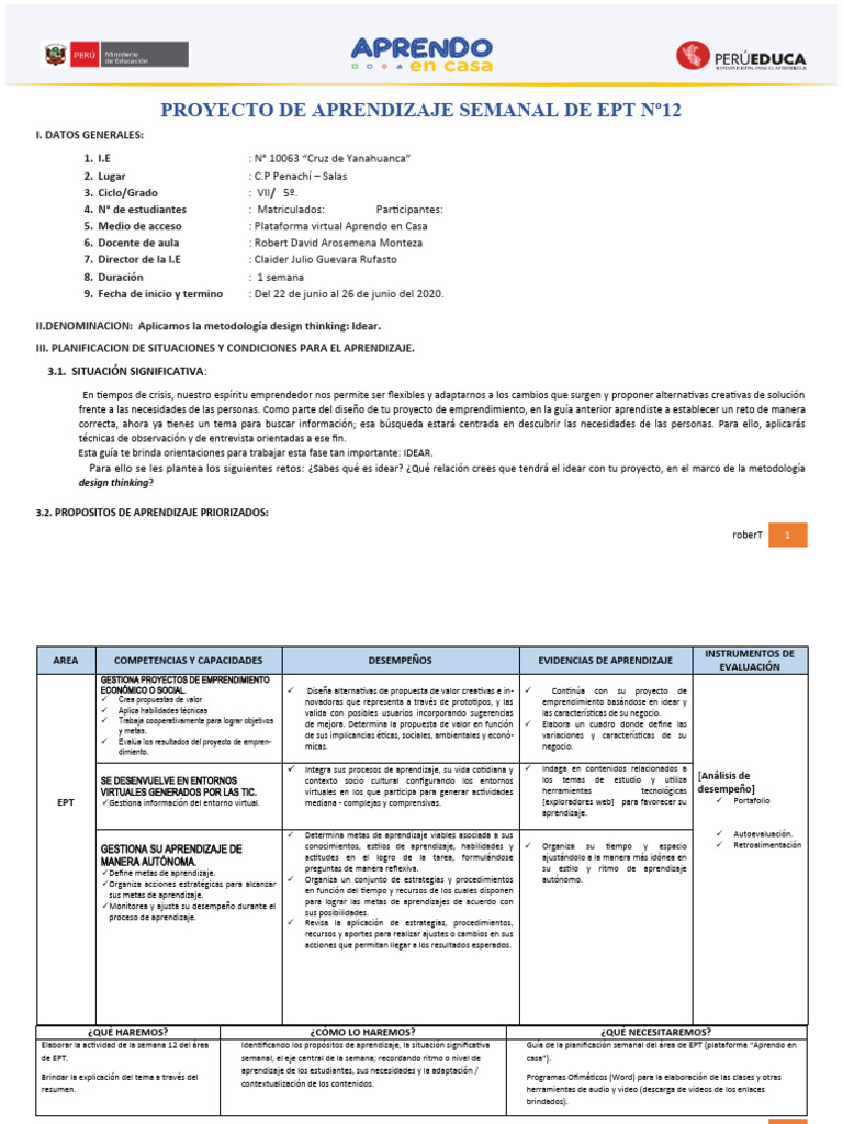 Proyecto Semana 12 Ept 5 | PDF | Aprendizaje | Iniciativa empresarial