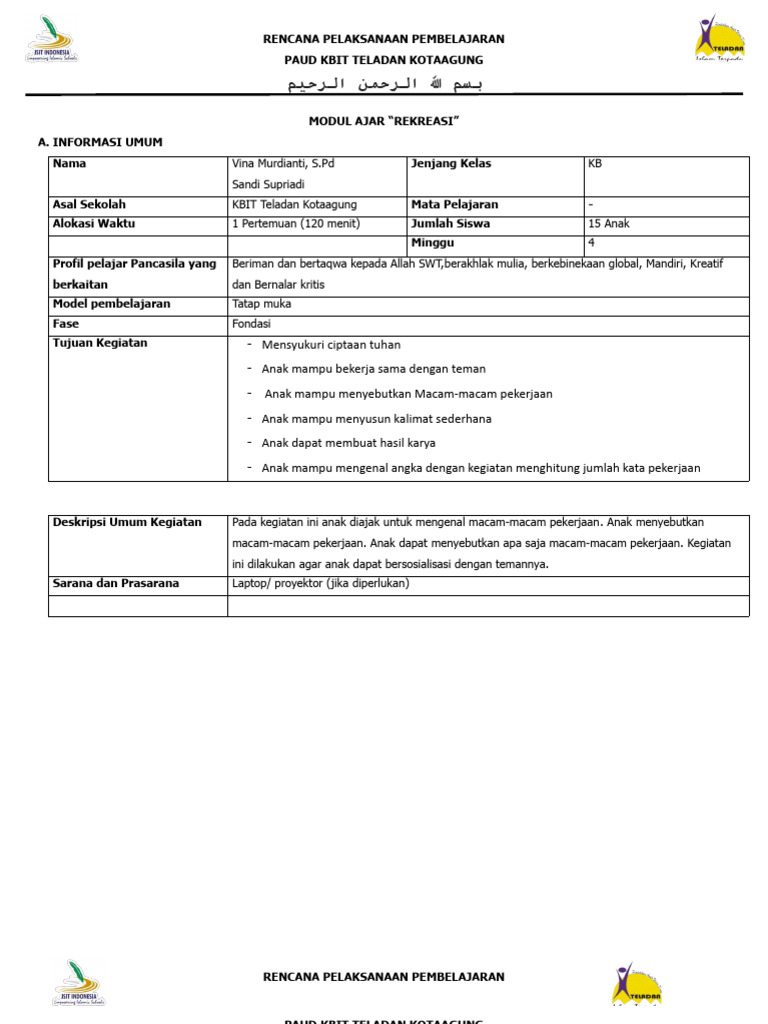 Modul Ajar Pekerjaan PAUD KBIT | PDF