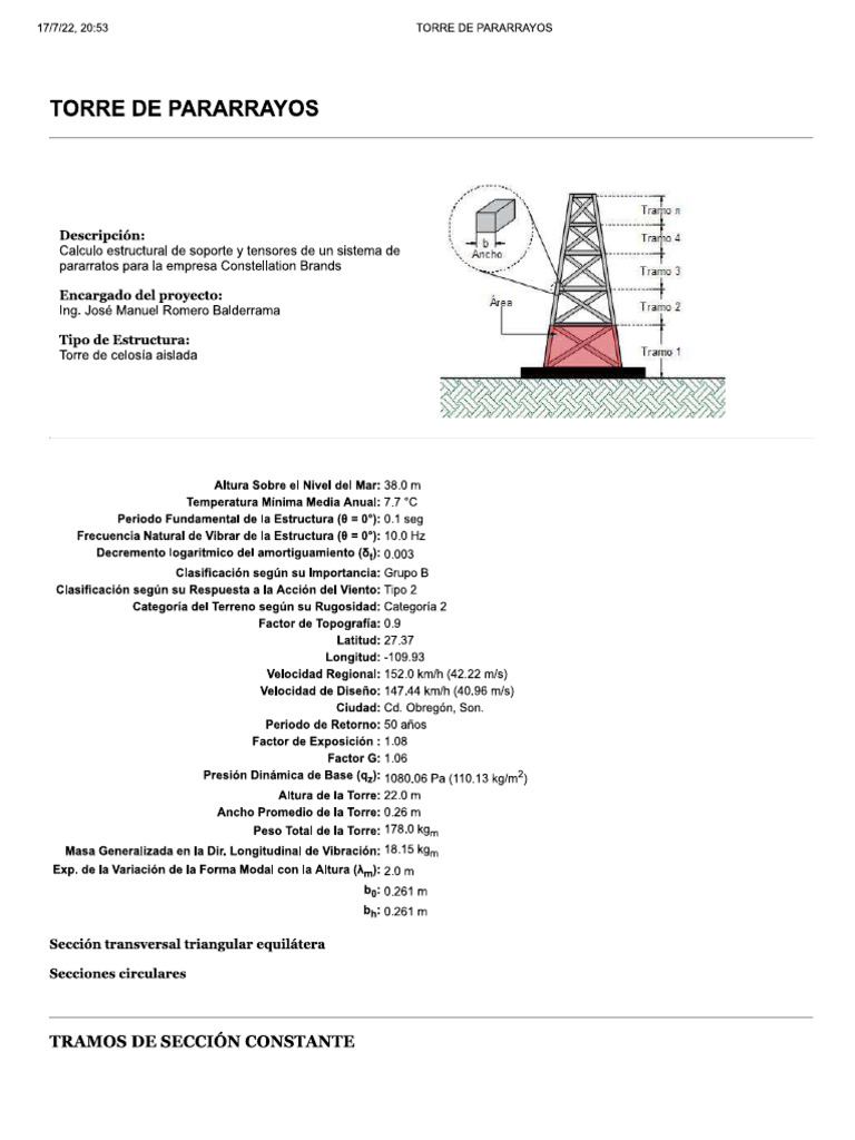 Torre de Pararrayos Diseño de Viento en Nudos Rev2 | PDF