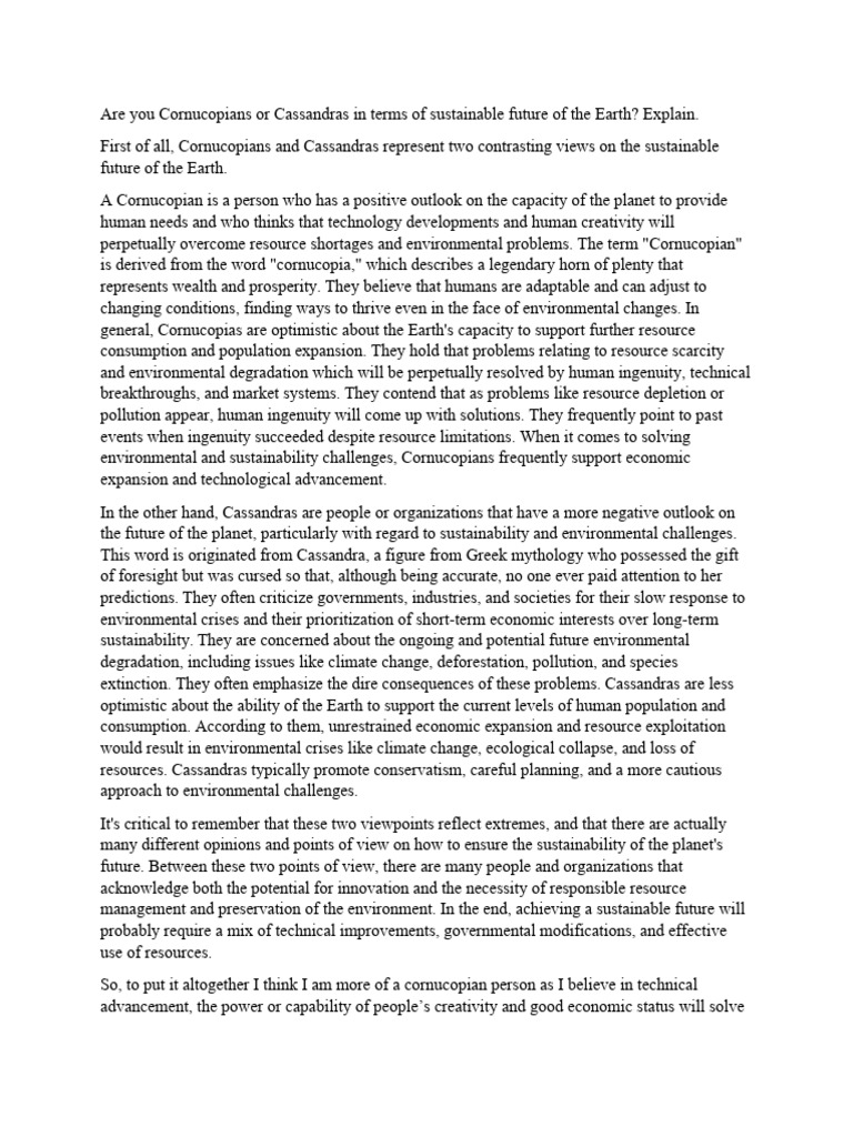 Are you Cornucopians or Cassandras in terms of sustainable future of ...