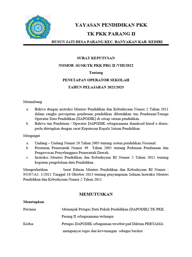 SK OP - Sekolah | PDF