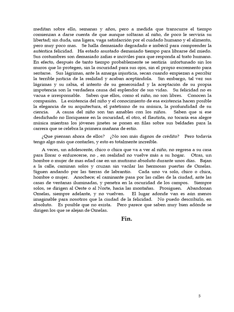 El Dilema Moral de Omelas | PDF | Felicidad