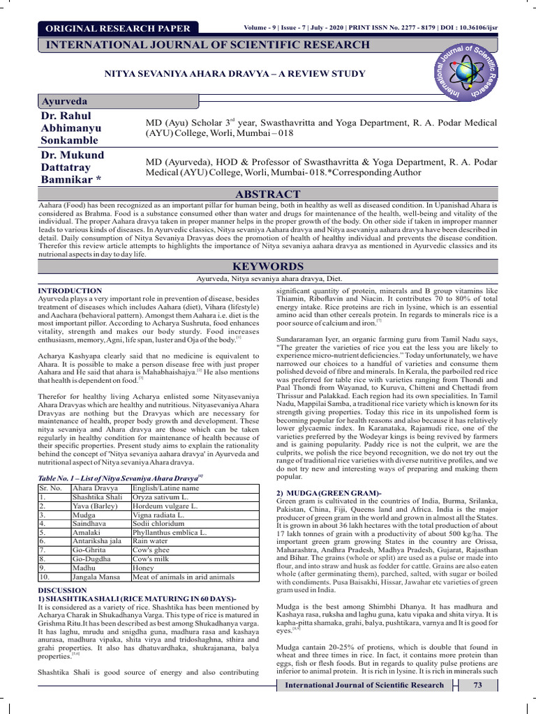 Nitya Sevaniya Ahara Dravya A Review Study - July - 2020 - 1597366100 - 1921192 | Download Free ...