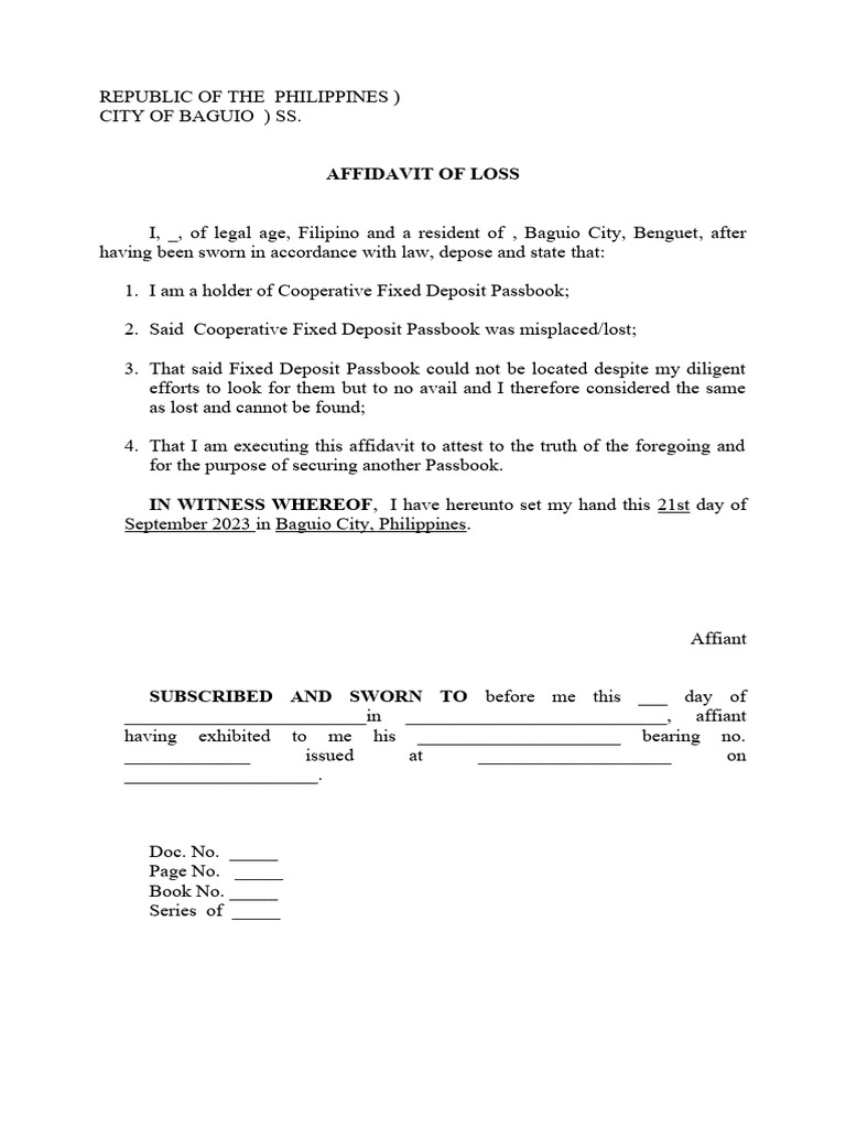 Affidavit of Loss | PDF | Finance & Money Management | Social Science