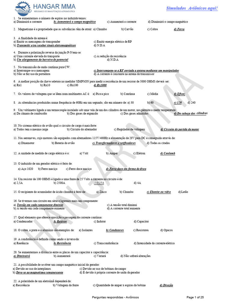500 Perguntas Respondidas Avionicos | PDF | Rede elétrica | Fonte de energia