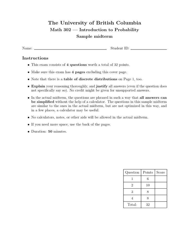 Sample Midterm Solutions | PDF | Probability Distribution | Bus