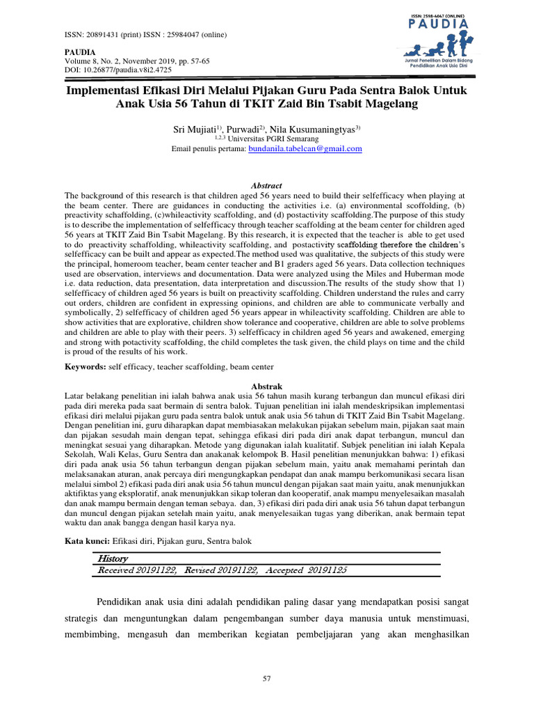 Konsep Efikasi Diri AUD | PDF