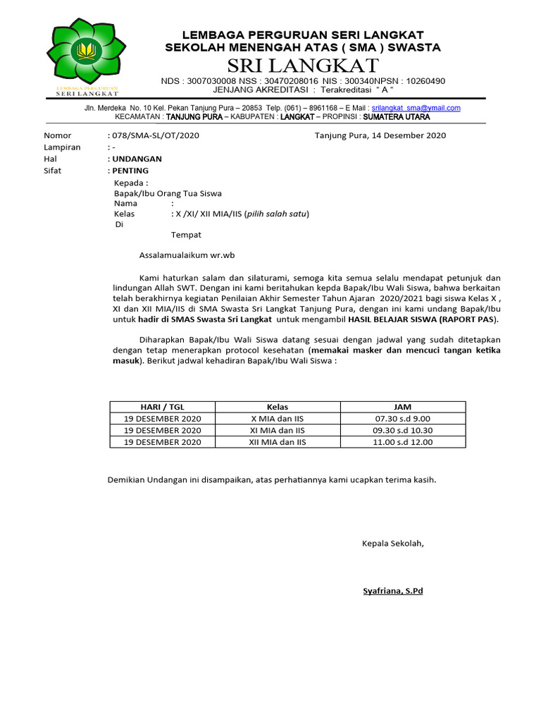 Undangan Siswa | PDF