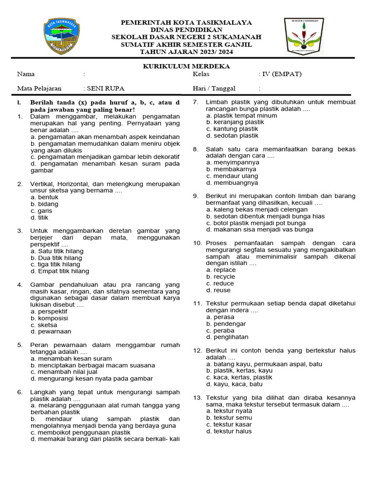 SAS Fix Seni Rupa Kelas IV | PDF | Game & Aktivitas