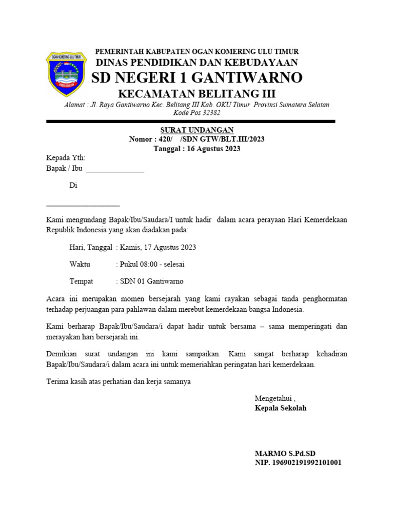 Undangan Perayaan 17 Agustus 2023 | PDF
