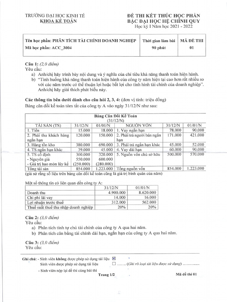 ACC3004 - 2112 - 15h45 - Phan Tich Tai Chinh Doanh Nghiep (De Tieng ...