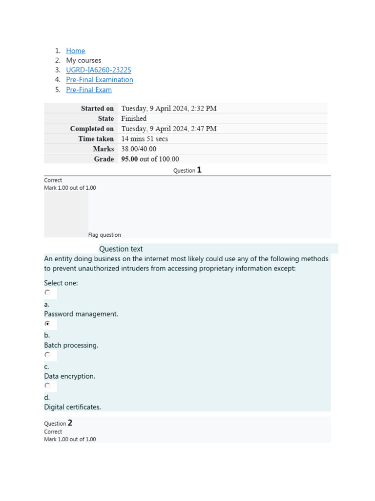 AIS Exam Prefinal | PDF | Internal Control | Information Security