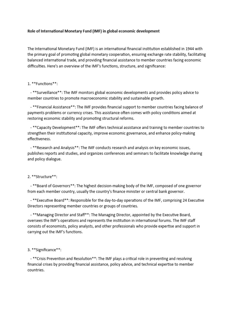 Role of International Monetary Fund | PDF | International Monetary Fund ...
