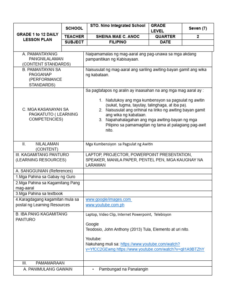DLP in Fil 7 Q2 Cot | PDF