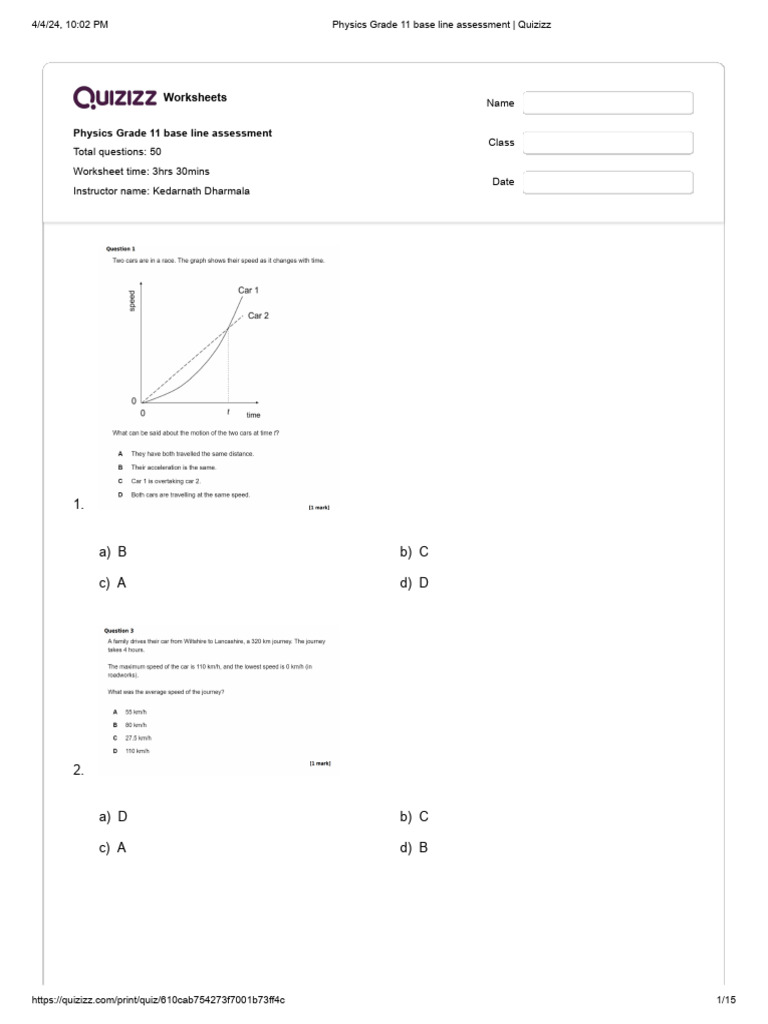 Physics Grade 11 Base Line Assessment - Quizizz | PDF | Gamma Ray ...