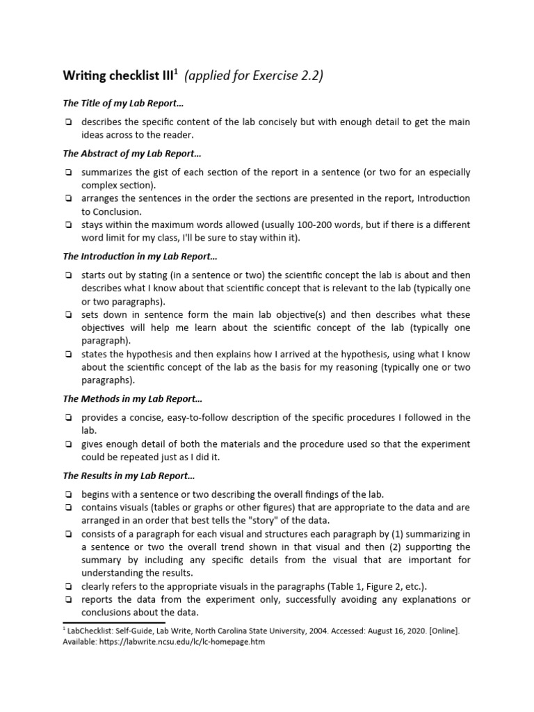 CH2020 Writing Checklist 2021 Mid | PDF | Concept | Data