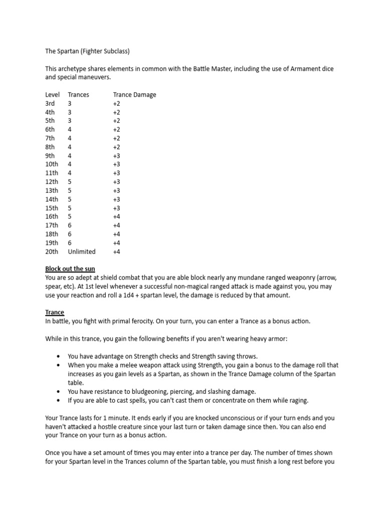 Spartan (Fighter Subclass) | PDF | Shield | Spear