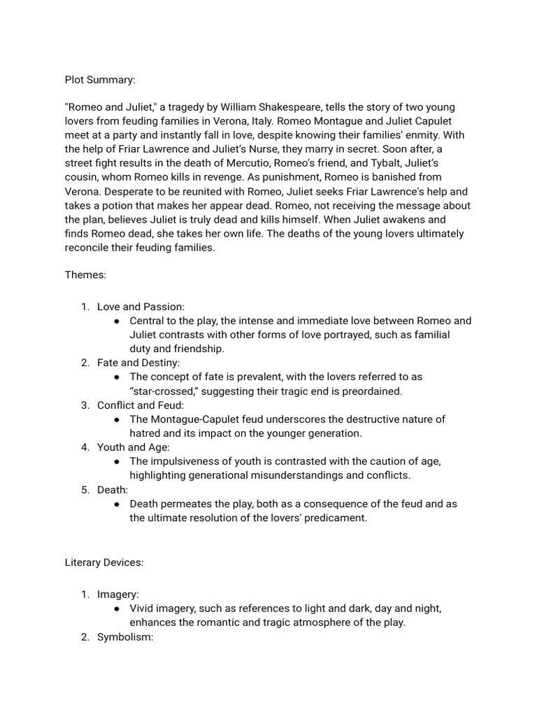 Romeo and Juliet Summary | Download Free PDF | Romeo And Juliet ...