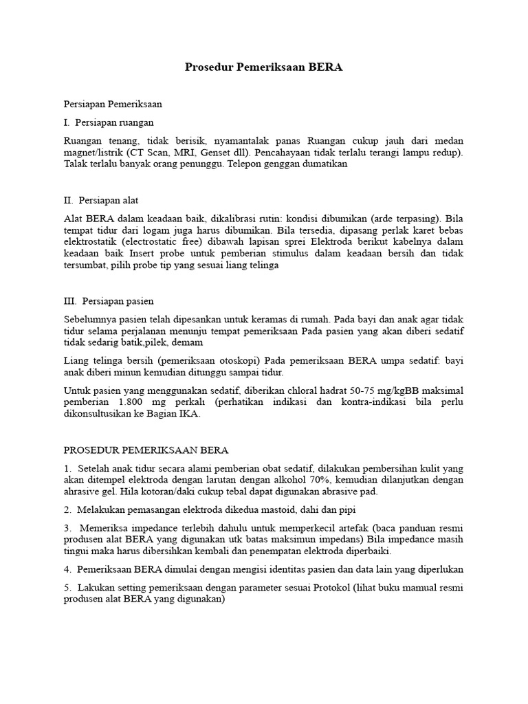 Prosedur Pemeriksaan BERA | PDF