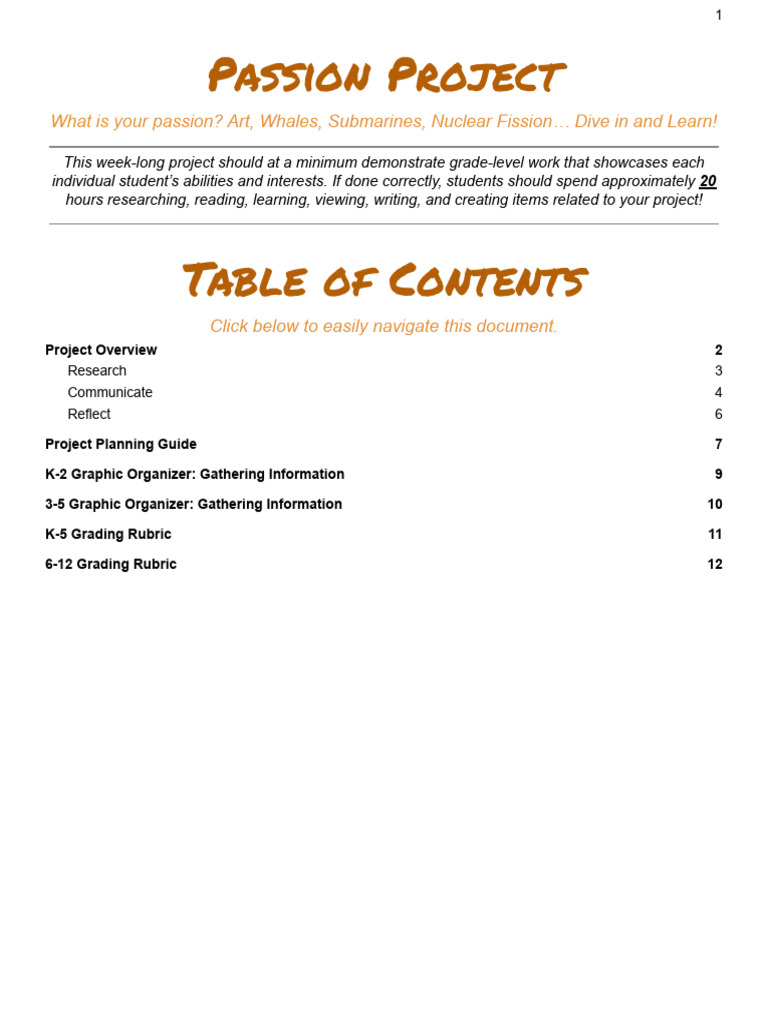 K-12 Student Passion Projects | PDF | Rubric (Academic)