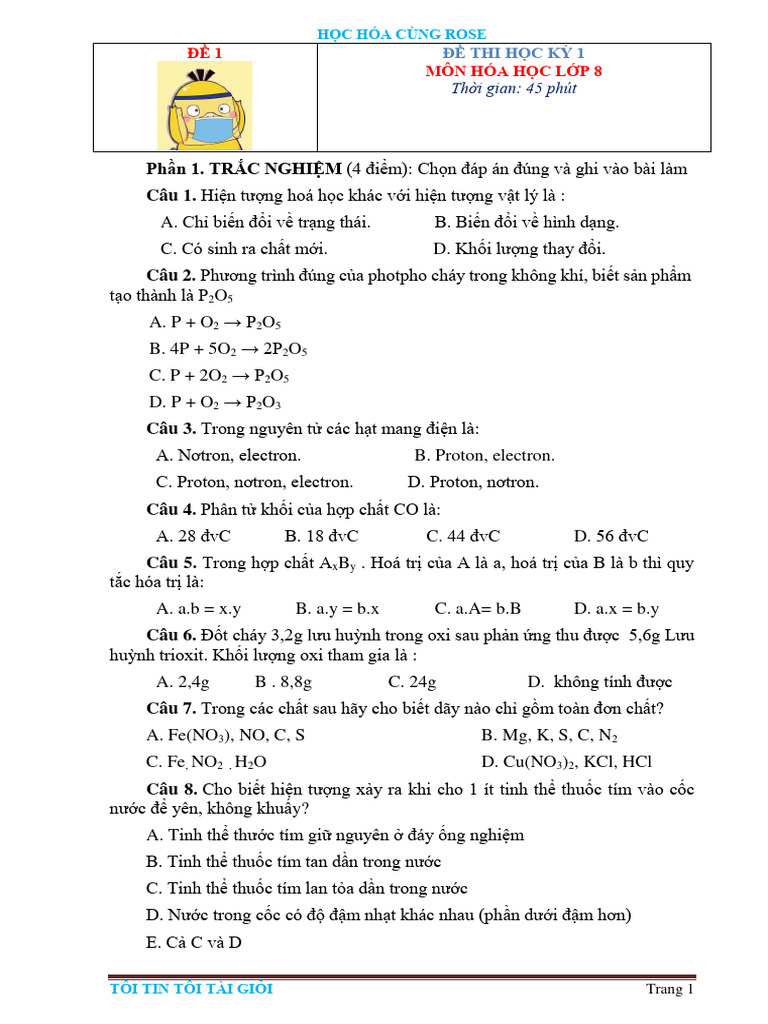 BỘ ĐỀ HÓA 8 HK1 HAY | PDF