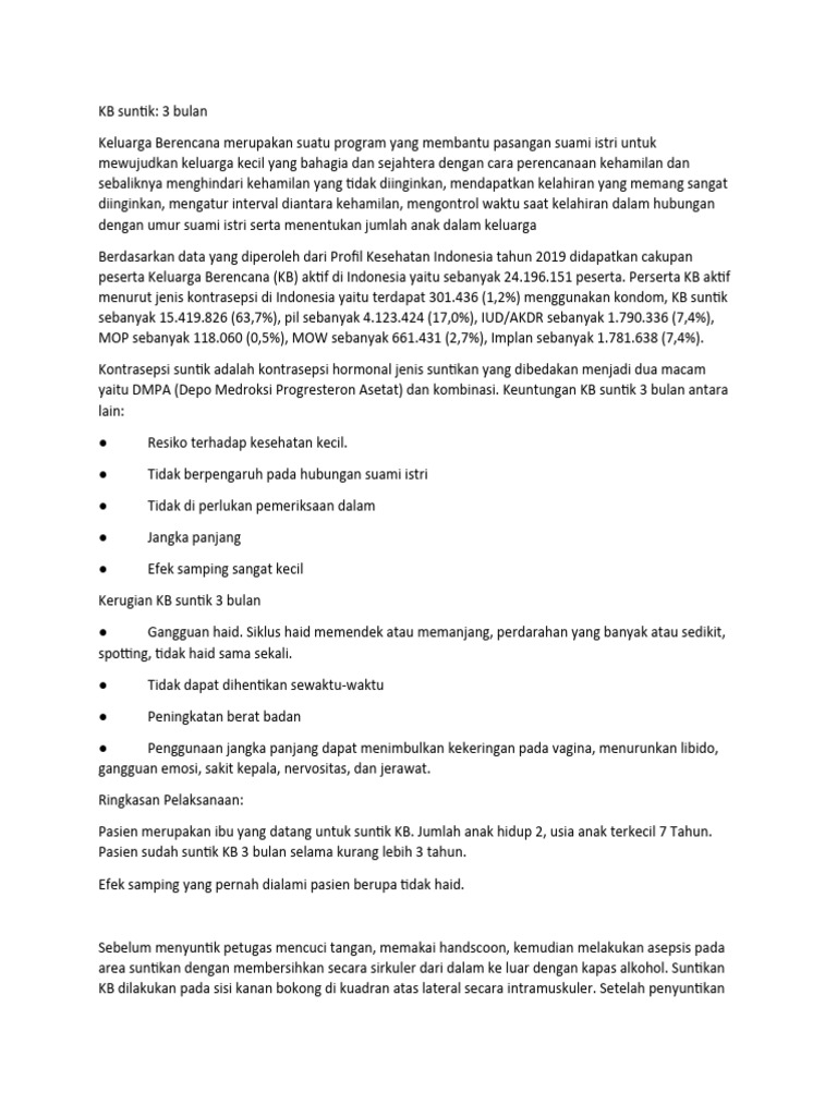 Keunggulan dan Kerugian KB Suntik 3 Bulan | PDF