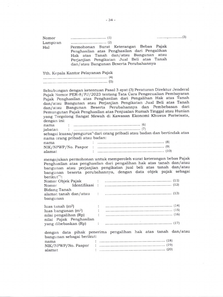 Permohonan Surat Keterangan Bebas Pajak | PDF