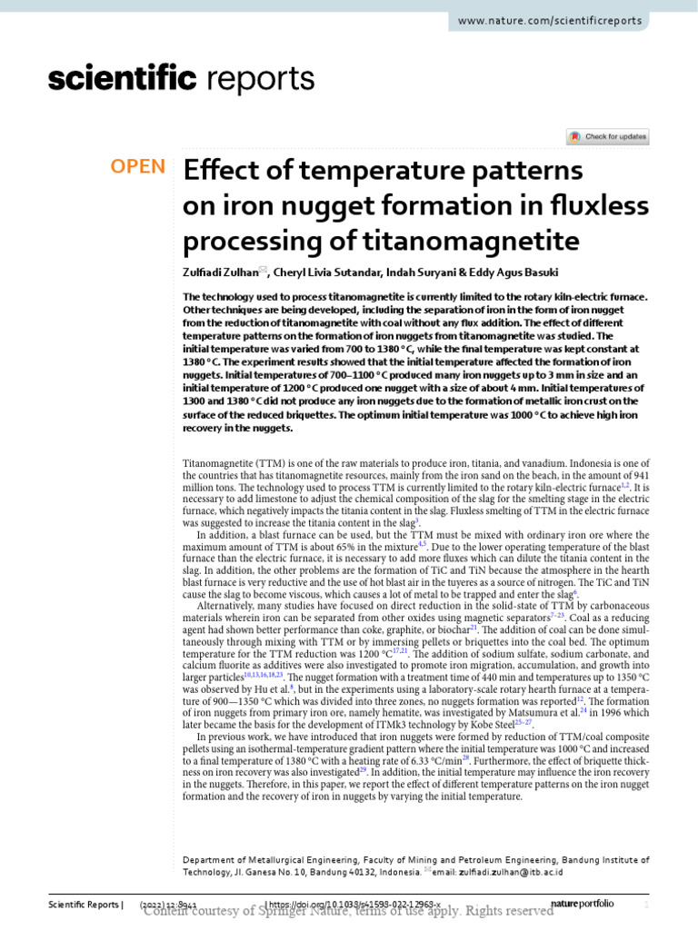 Effect of Temperature Patterns On Iron Nugget Form | Download Free PDF ...
