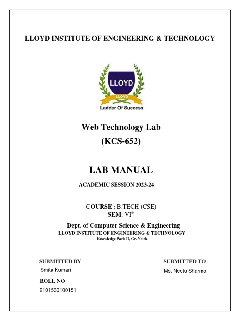 Web Technology Lab Manual 2023-24 | PDF | Science | Computing