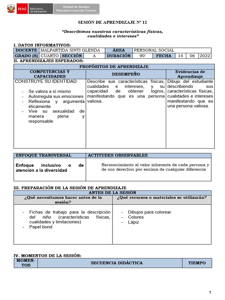 Formato de Sesion de aprendizajeFRIO | Descargar gratis PDF | Aprendizaje | Maestros