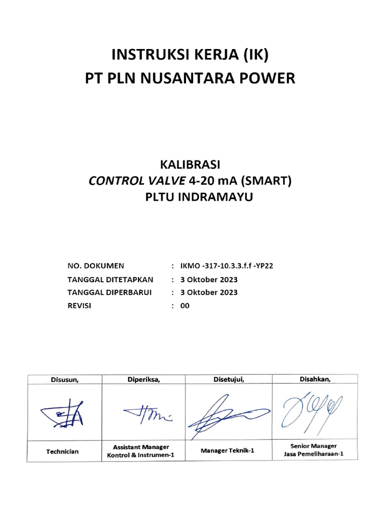 YP22 - IK Kalibrasi Control Valve 4-20 MA (Smart) PLTU Indramayu - PDF ...