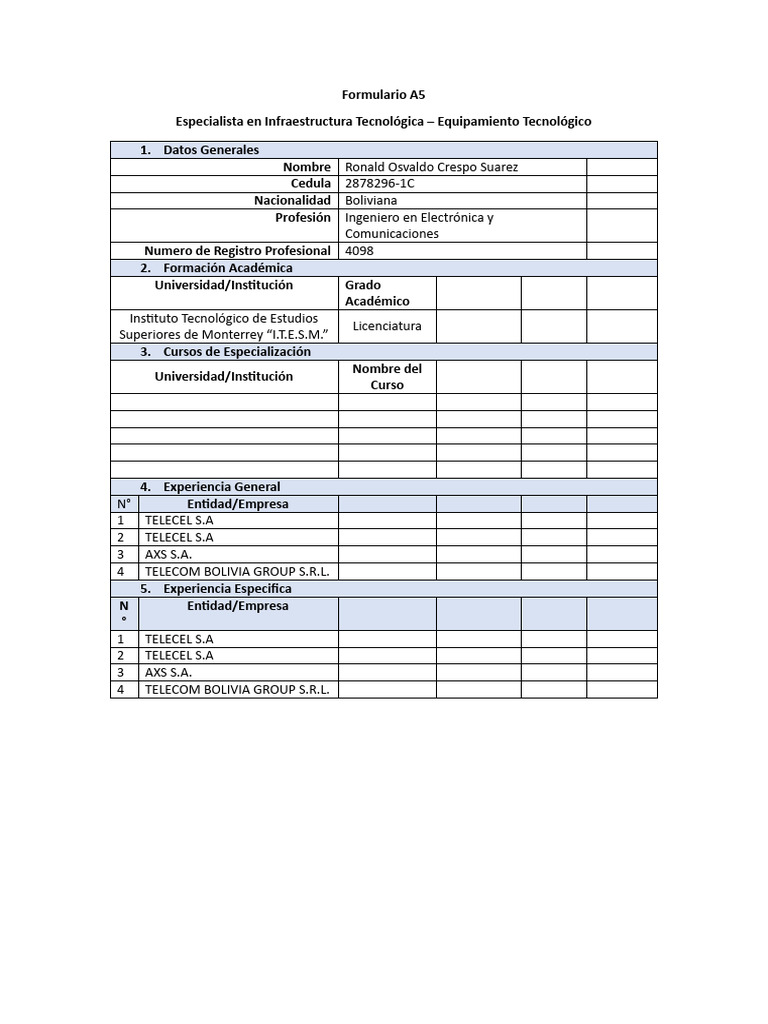 Formulario A5 | Descargar gratis PDF | Bolivia | Universidad