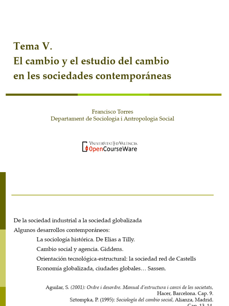 Estructura Y Cambio Social Ocw Uv Tema 5 Pdf Sociología Sociedad