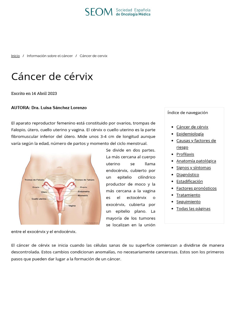 Cáncer de cervix - SEOM_ Sociedad Española de Oncología Médica © 2019 | PDF | Cáncer de cuello ...