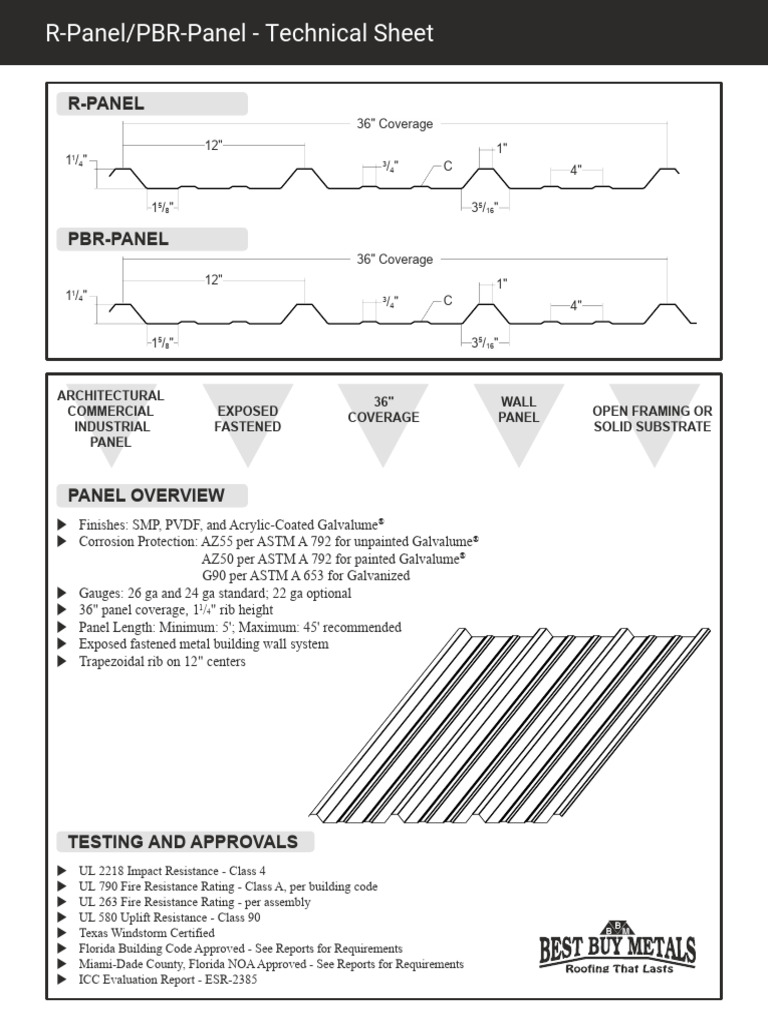 R Panel Tech Sheet | PDF | Sheet Metal | Structural Load