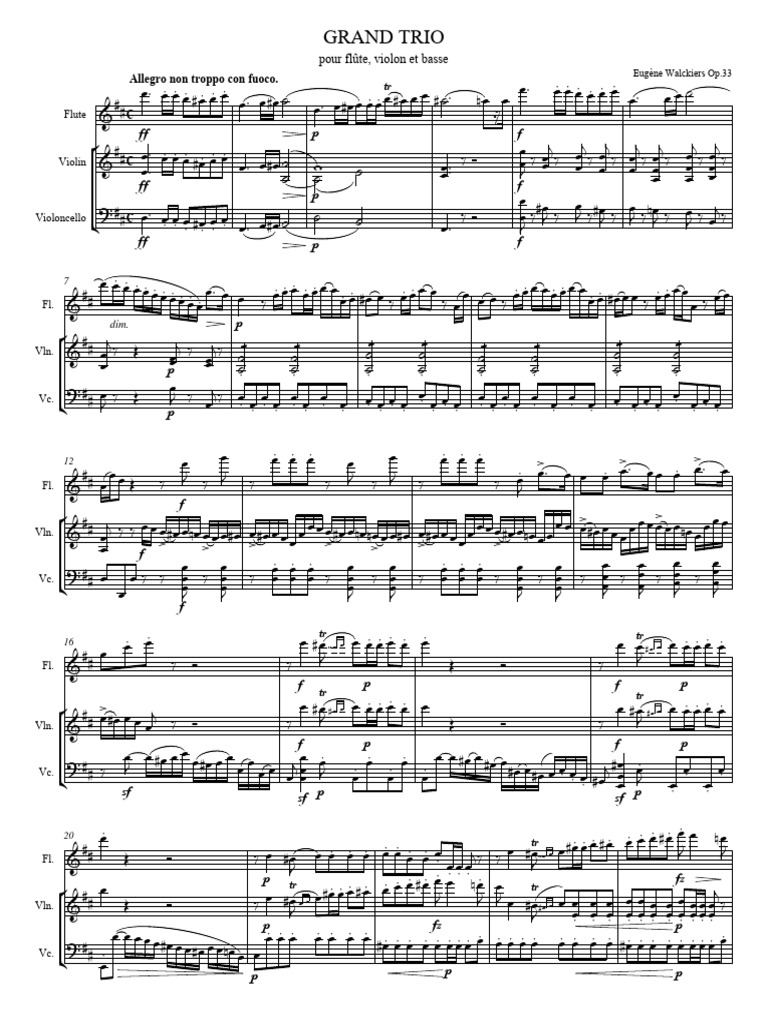 Grand Trio For Flute, Violin and Cello, Op.35 (Walckiers, Eugène) SCORE ...