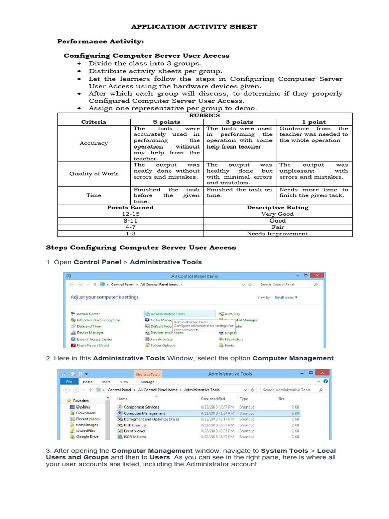 Application Activity Sheet | PDF | Password | User (Computing)