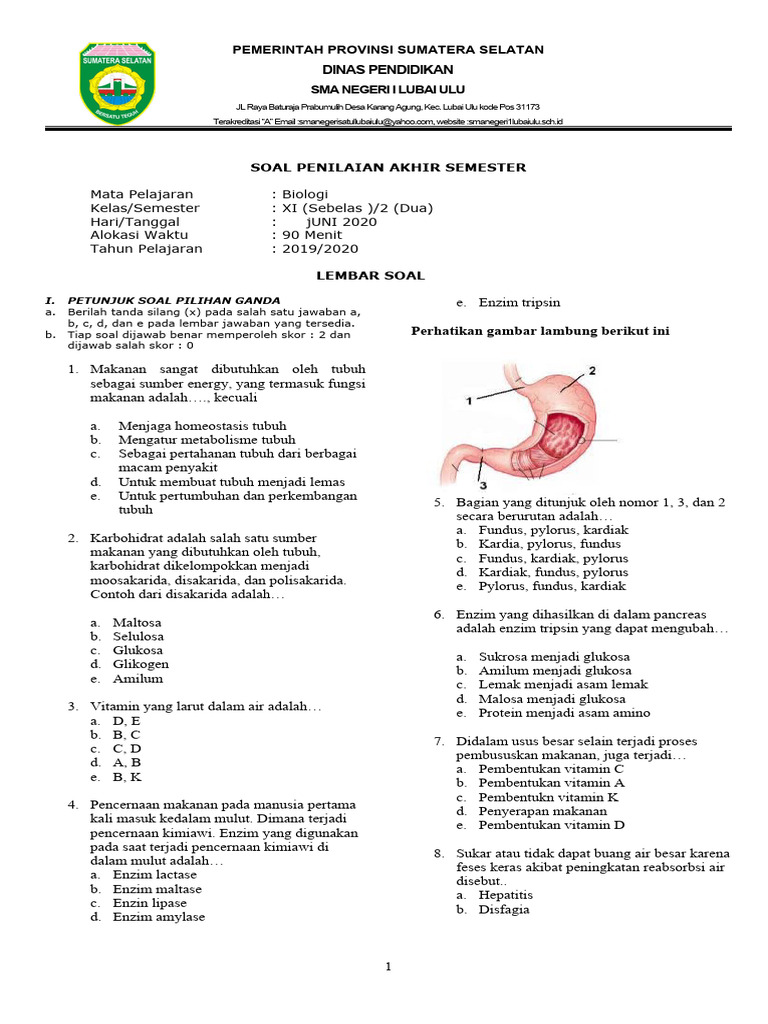 Soal Uas Bio Xi Genap 2018 Final | PDF