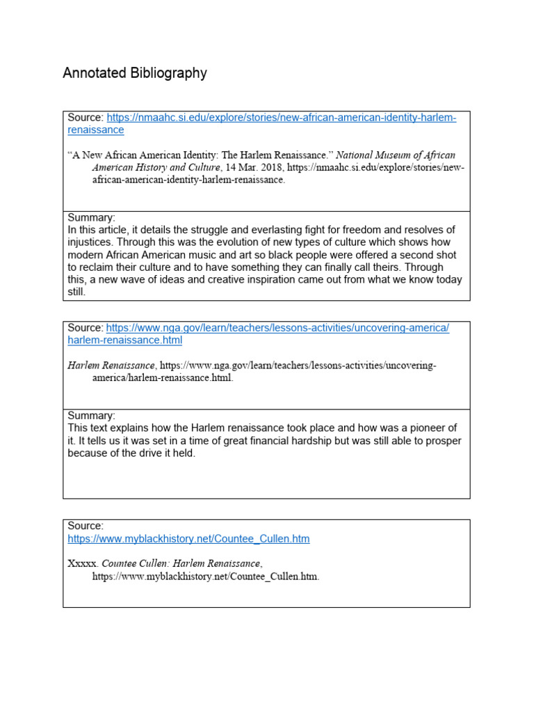 Annotated Bibliography Research Paper | PDF | Harlem Renaissance