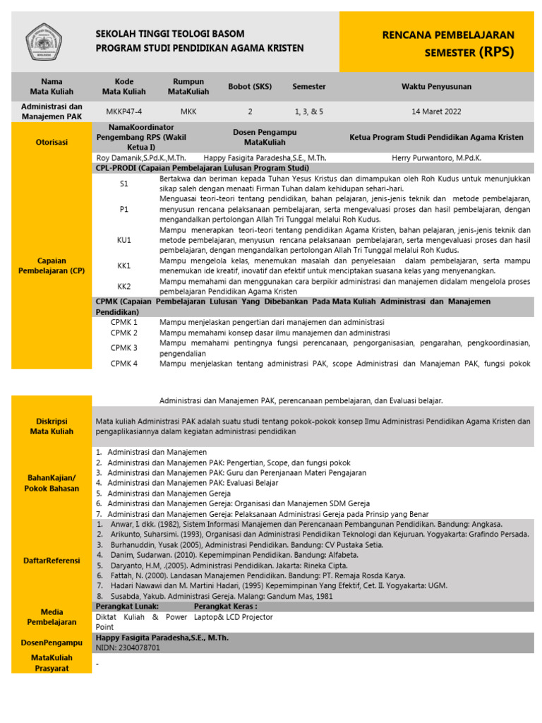 RPS Admin Dan Manajemen PAK 2 | PDF