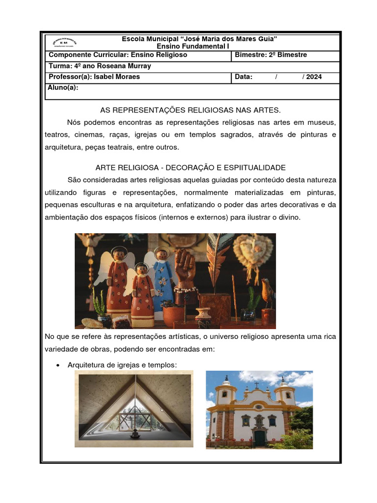 Representações Religiosas na Arte 4º Ano | PDF | Batismo