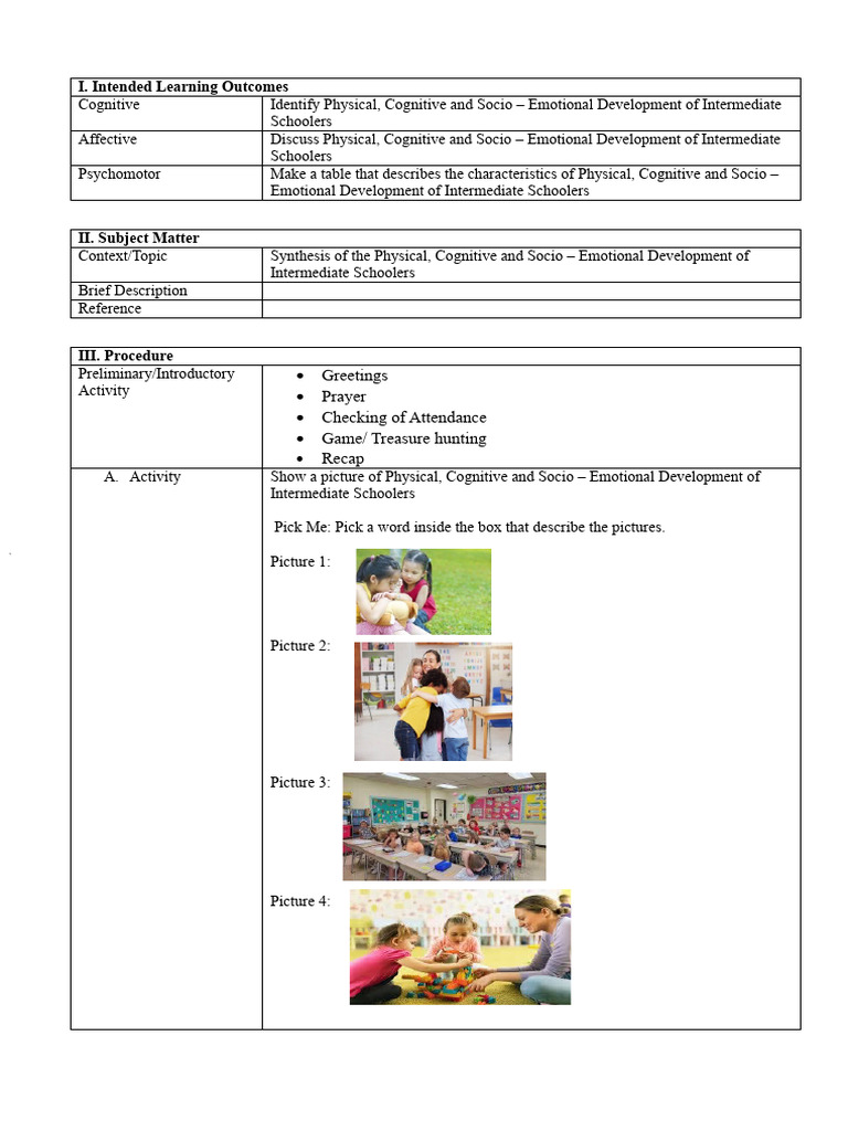 Lesson Plan Foramt | PDF | Developmental Psychology | Emotions