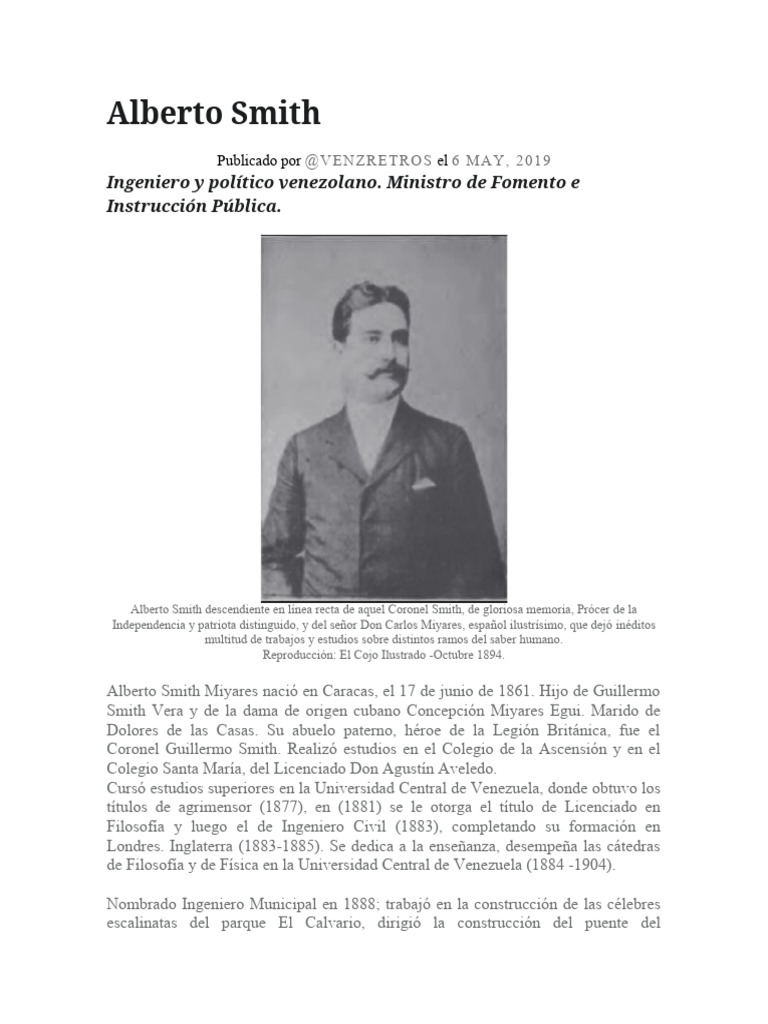 Biografía de Alberto Smith en Venezuela | PDF | Venezuela