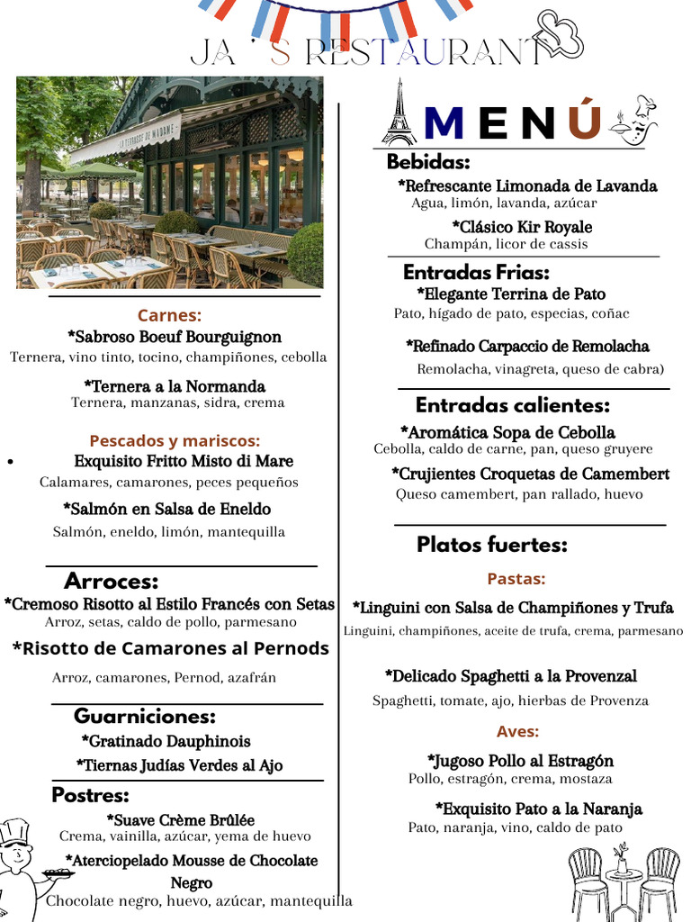 Copia de Menú para Restaurantes o Bares Con Lista de Platos y Precios ...