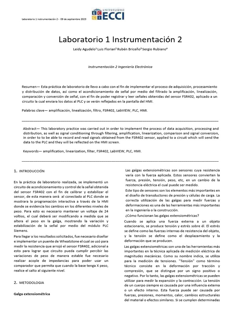 Laboratorio 1 Instrumentacion PLC | PDF | Controlador lógico programable | Sensor