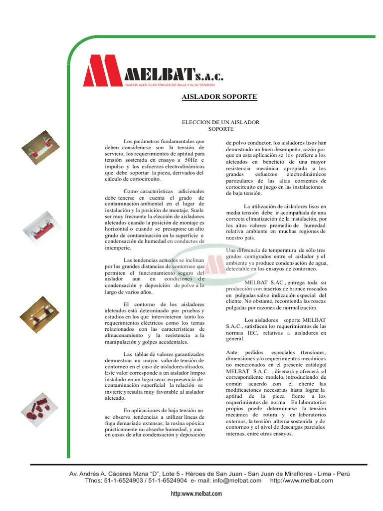 Ficha Tecnica - Aisladores Api30 Melbat | PDF | Aislador (Electricidad ...